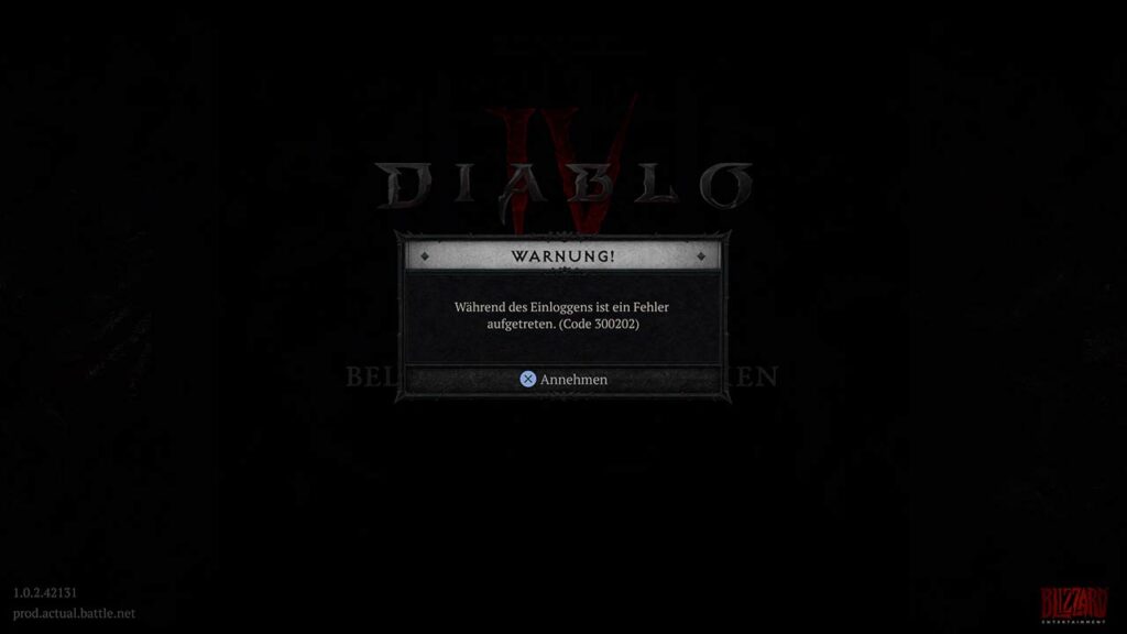 Diablo 4: Login Probleme am 8. Juni - Error Code 300202